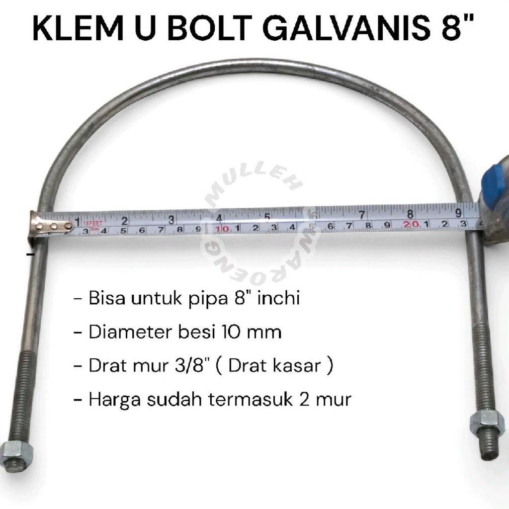 Jual U Bolt Galvanis 8" Siap Pakai Dengan 2 Mur | UBolt Besi Zinc ...