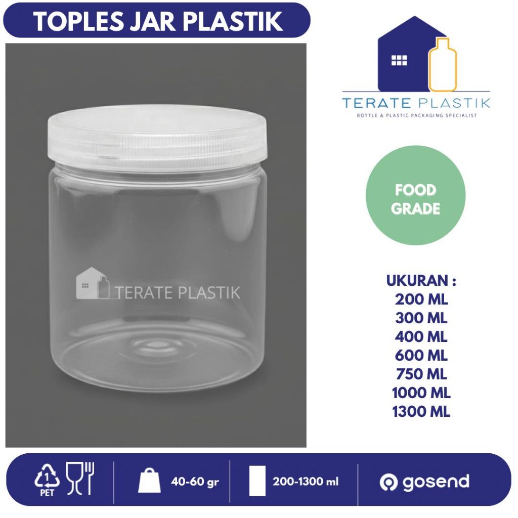 Jual Toples JAR Plastik Lengkap Ukuran | 200ml, 300ml, 400ml, 600ml ...