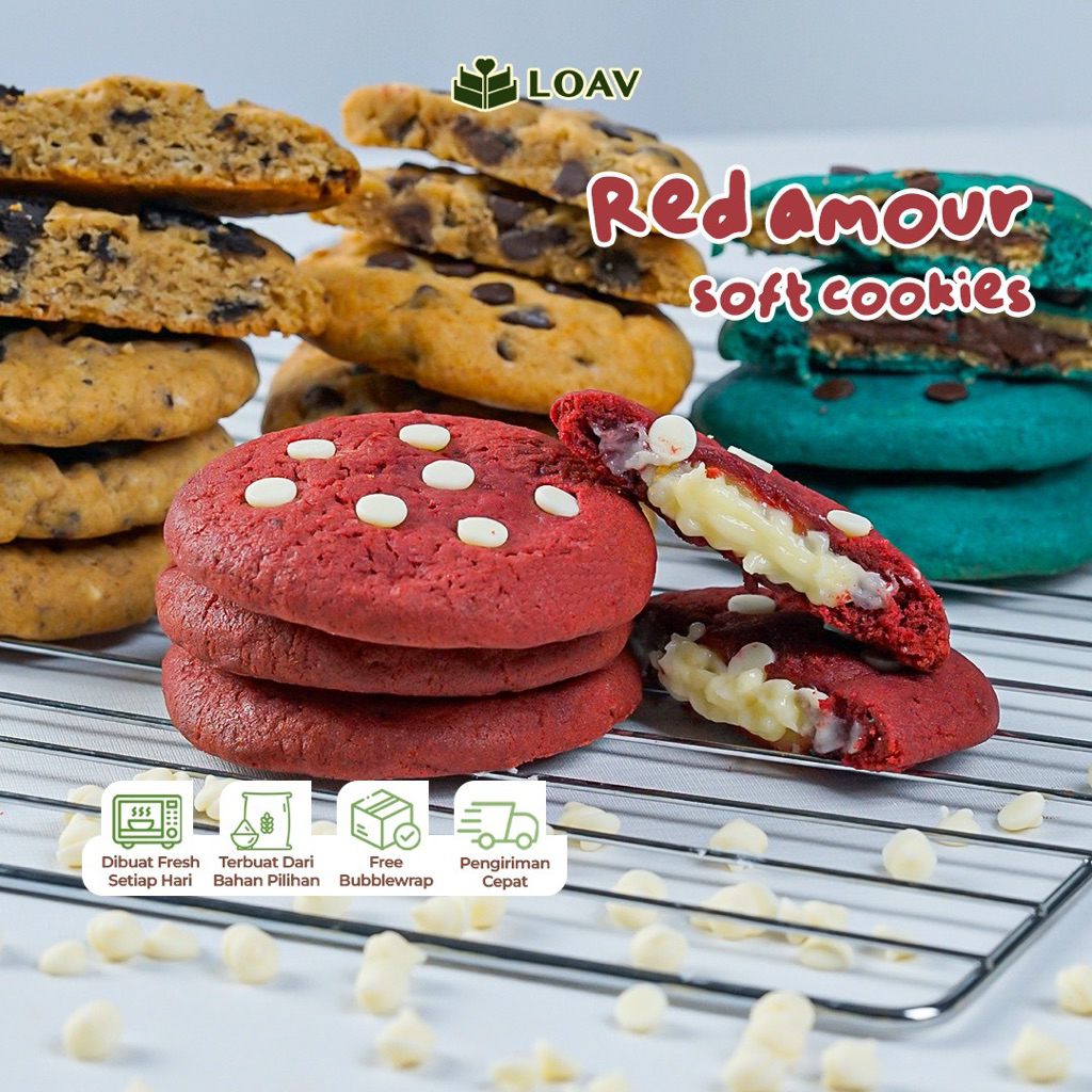 Jual Red Amour Soft Baked Cookies by LOAVBAKES Melty & Chewy | Soft ...