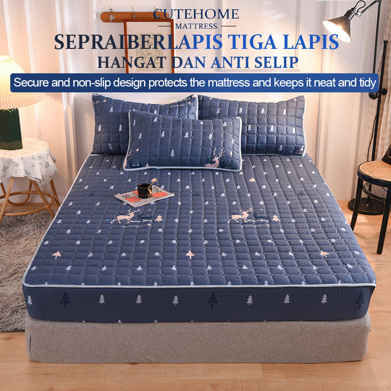 Jual CUTEHOME Seprai Berlapis Tiga Lapis Set Seprai Bermotif Sarung ...