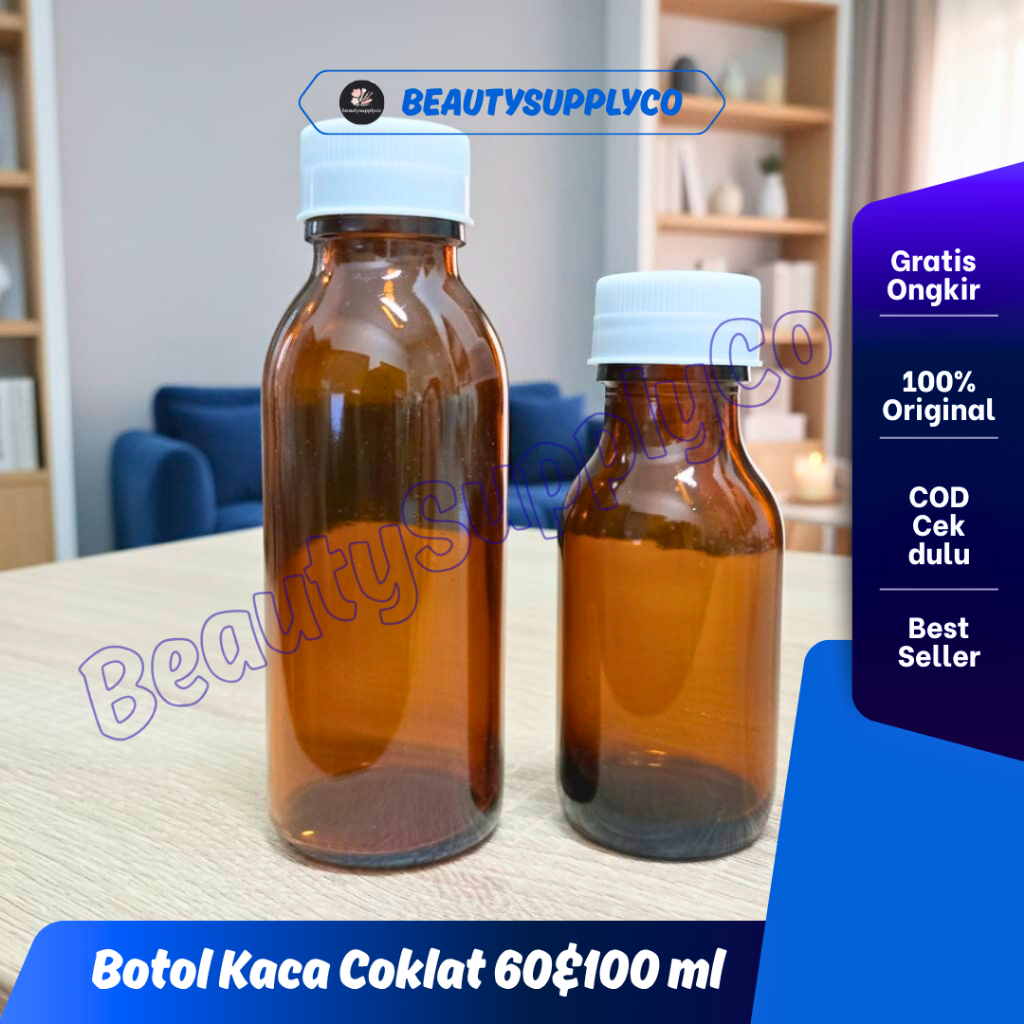 Jual Botol Kaca Coklat ukuran 60ml dan 100 ml | Shopee Indonesia