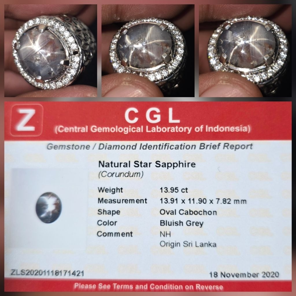 Jual Batu Natural Star Sapphire Ceylon Sri Lanka No Heat Memo 13.95 crt ...
