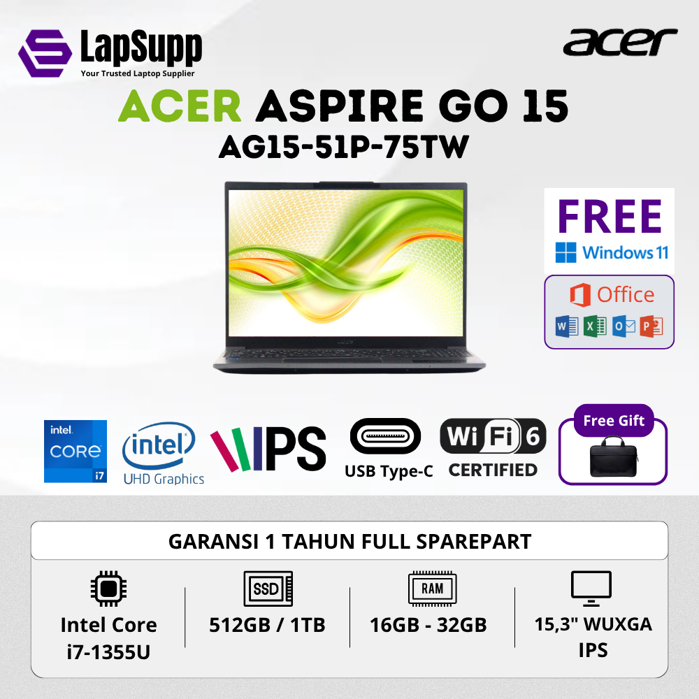 Jual Acer Aspire Go 15 AG15-51p-75TW Intel Core i7-1355U RAM 32GB SSD ...