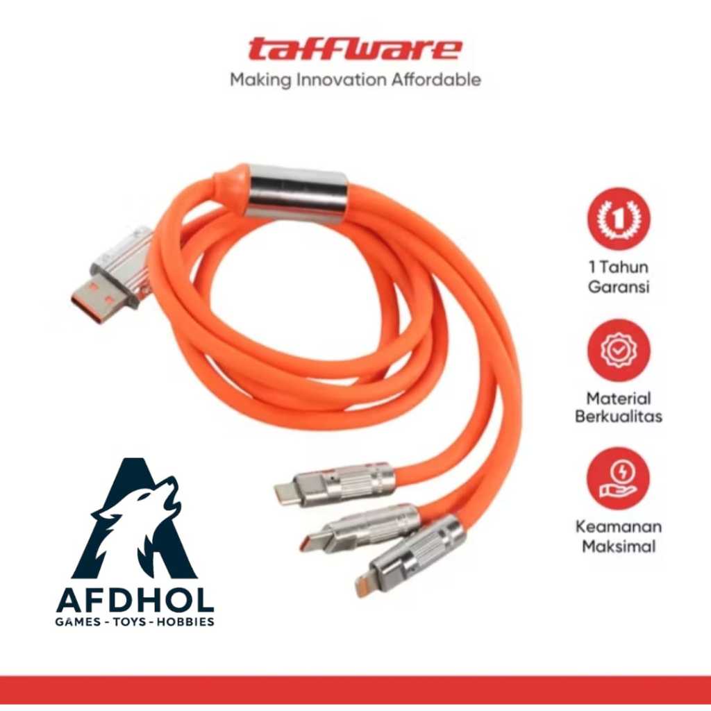 Jual TAFFWARE KABEL USB CHARGER 3 IN 1 FAST CHARGING CHARGER 1.2M 6A ...