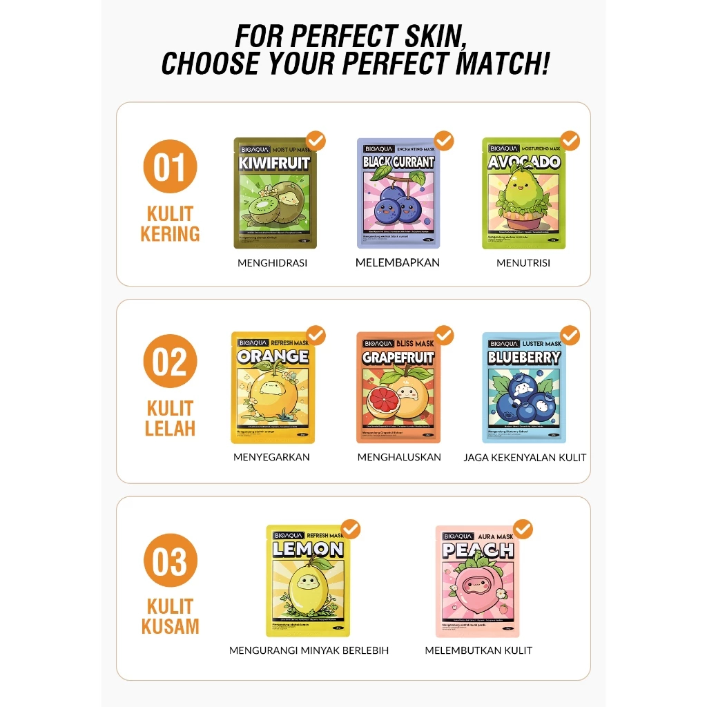 Jual BIOAQUA Masker Sheet Mask Vegetables and Fruits Series Natural ...