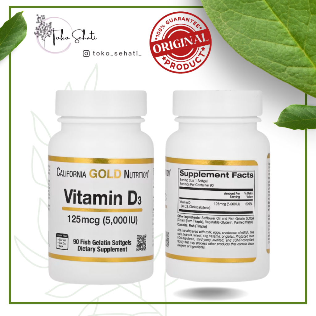 Jual California Gold Nutrition Vitamin D3 5000 IU 90 Fish Gelatin ...