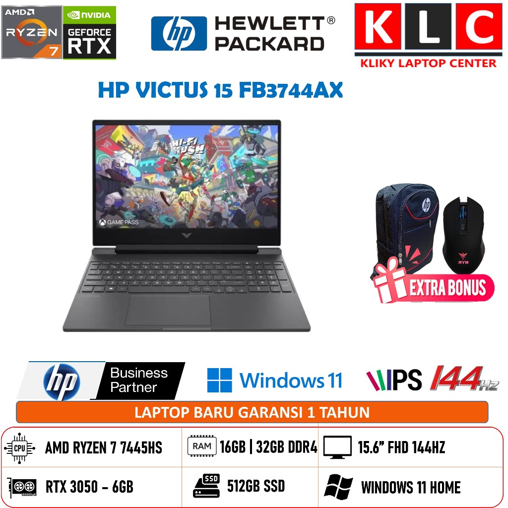 Jual HP VICTUS 15 FB3744AX AMD RYZEN 7 7445HS 16GB 512GB RTX3050-6GB 15 ...