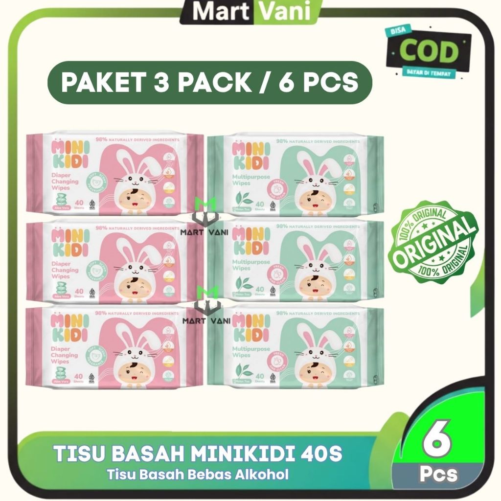 Jual Paket Promo!! 6pcs Tisu Basah MINIKIDI 40 Sheets Non Alcohol ...