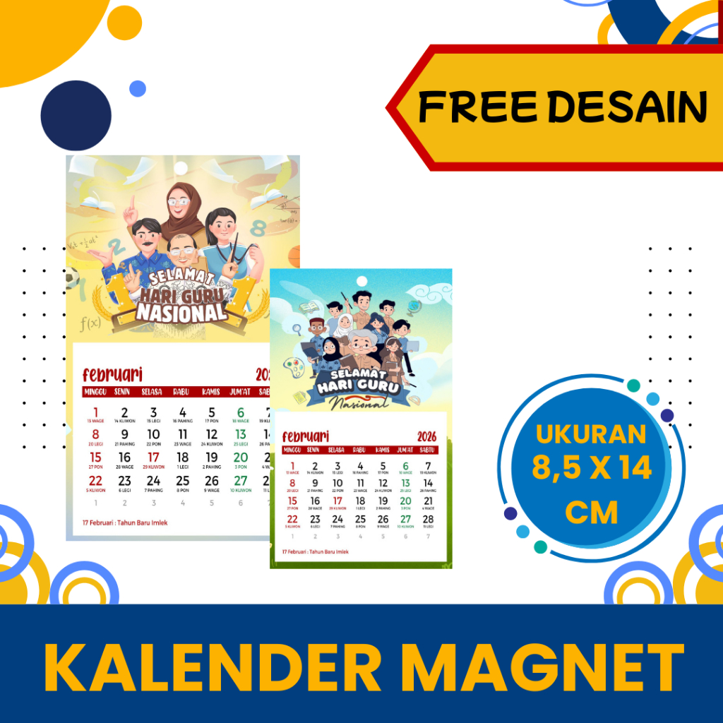 Jual Kalender magnet Mini 2026 Tema Hari Guru free desain kado ...