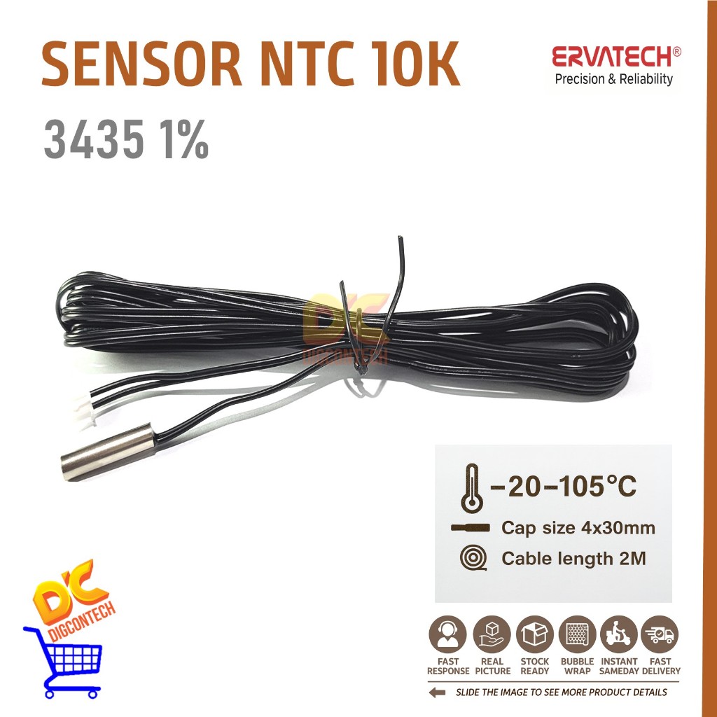 Jual NTC Sensor Probe Temperature Thermistor 3435 1% 3 Mtr cap 4*30mm ...