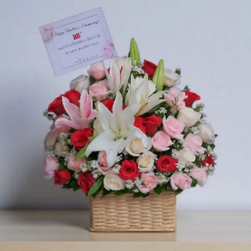 Jual Rangkaian bunga meja mawar fresh mix bunga lili harum hadiah ...