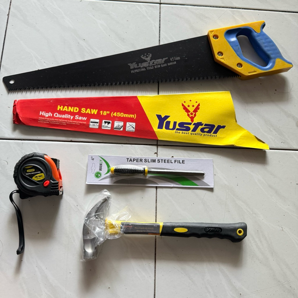 Jual Paket alat Pertukangan 4 Pcs Gergaji YUSTAR Meteran 5 M palu 8 Oz ...