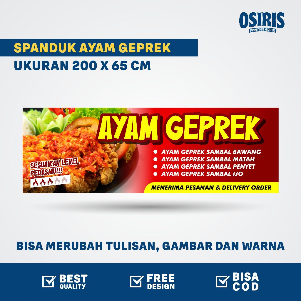 Jual CETAK SPANDUK/BANNER AYAM GEPREK - UKURAN 200 X 65 CM | Shopee ...