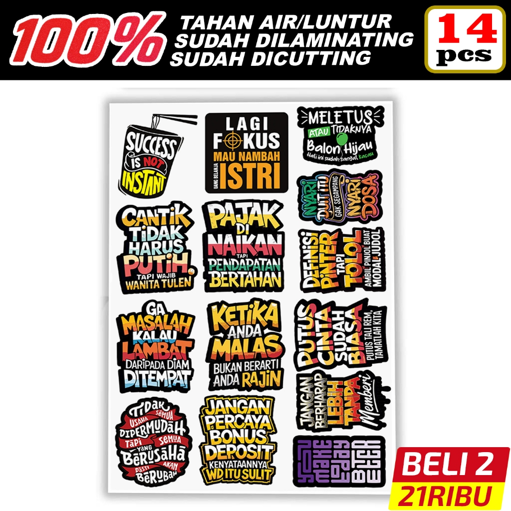 Jual Stiker Motor Kata Kata Lucu & Motivasi 14 Pcs – Vinyl Tahan Air ...