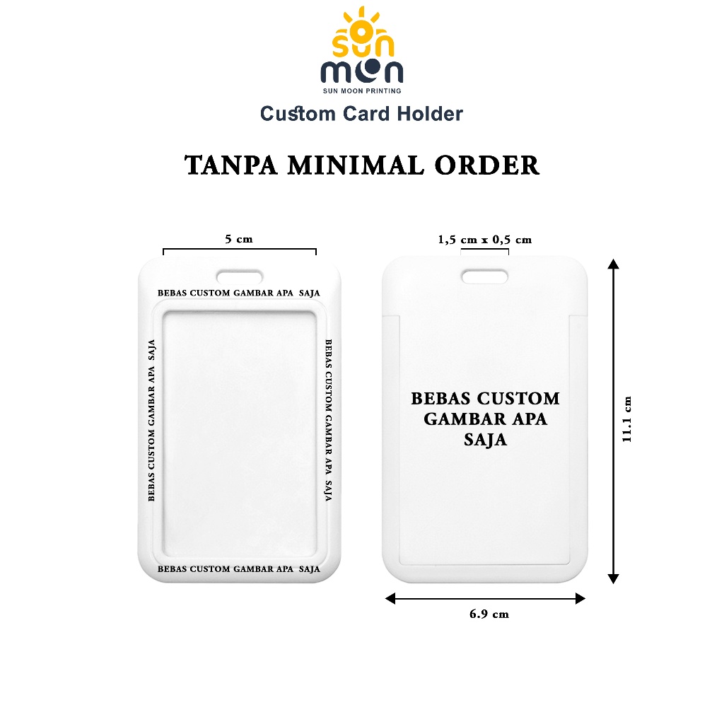 Jual Sun Moon Printing Custom ID Card Holder Nametag Tanpa Tali Card ...