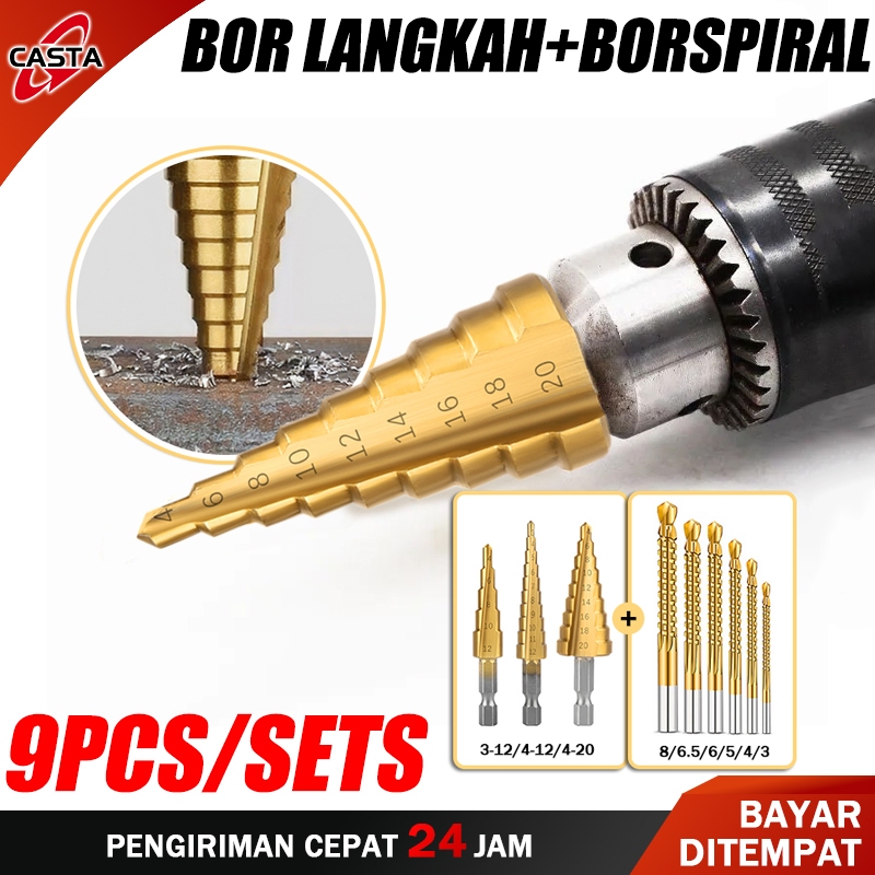 Jual CASTA 9 Pcs Mata Bor Kombinasi HSS Titanium, Langkah 3-12 / 4-12 / ...