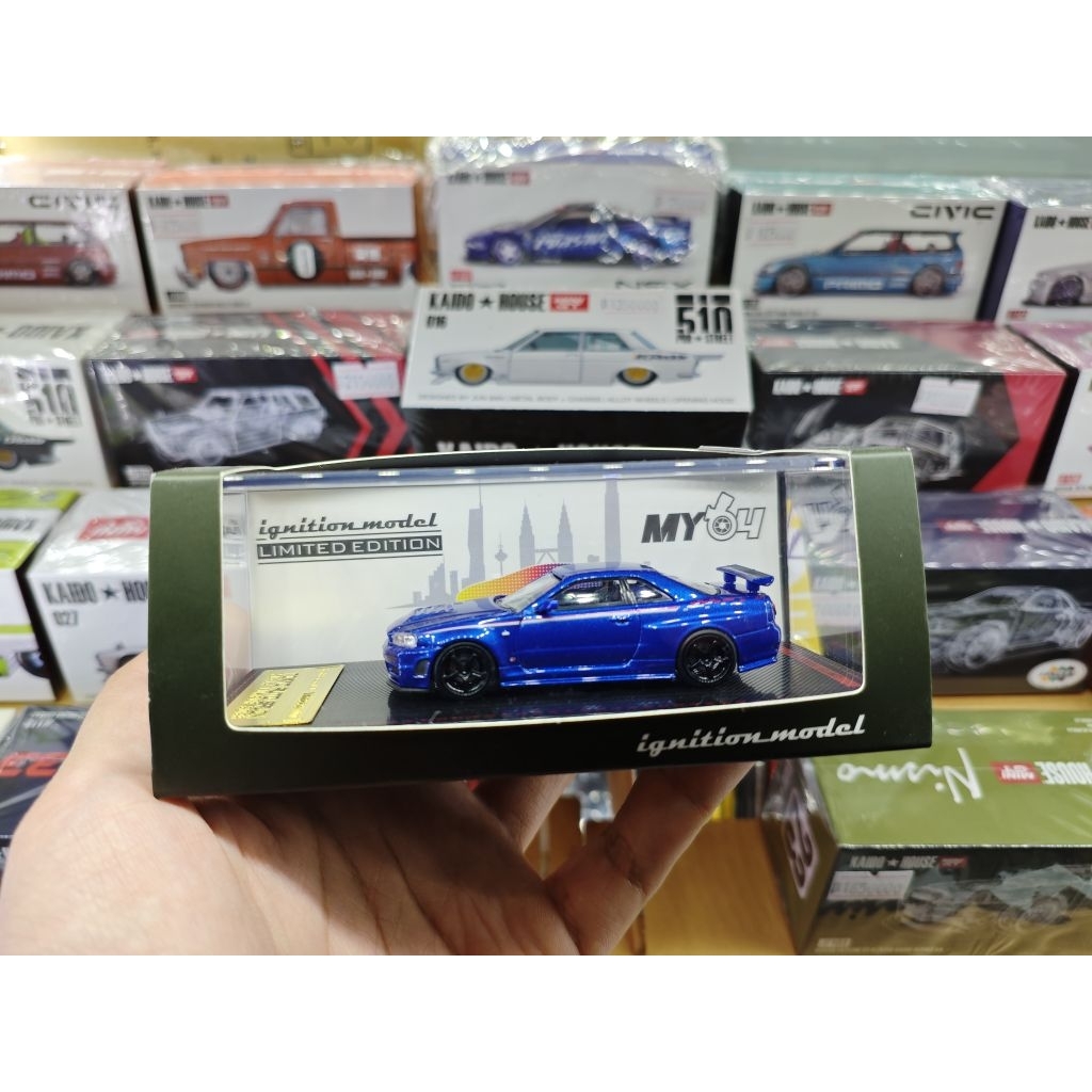 Jual Ignition Model 1/64 Nissan Skyline GTR R34 V Spec II Blue Metallic ...