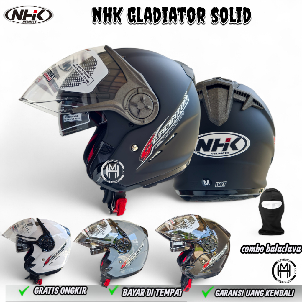 Jual Helm Nhk Gladiator solid half face double visor | Shopee Indonesia