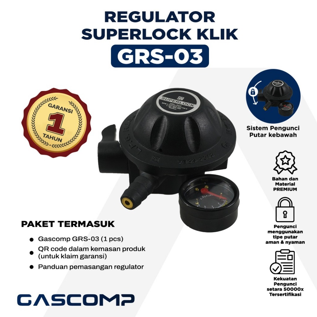 Jual GASCOMP Regulator Superlock Klik GRS-03 | Regulator Gas Aman Anti ...