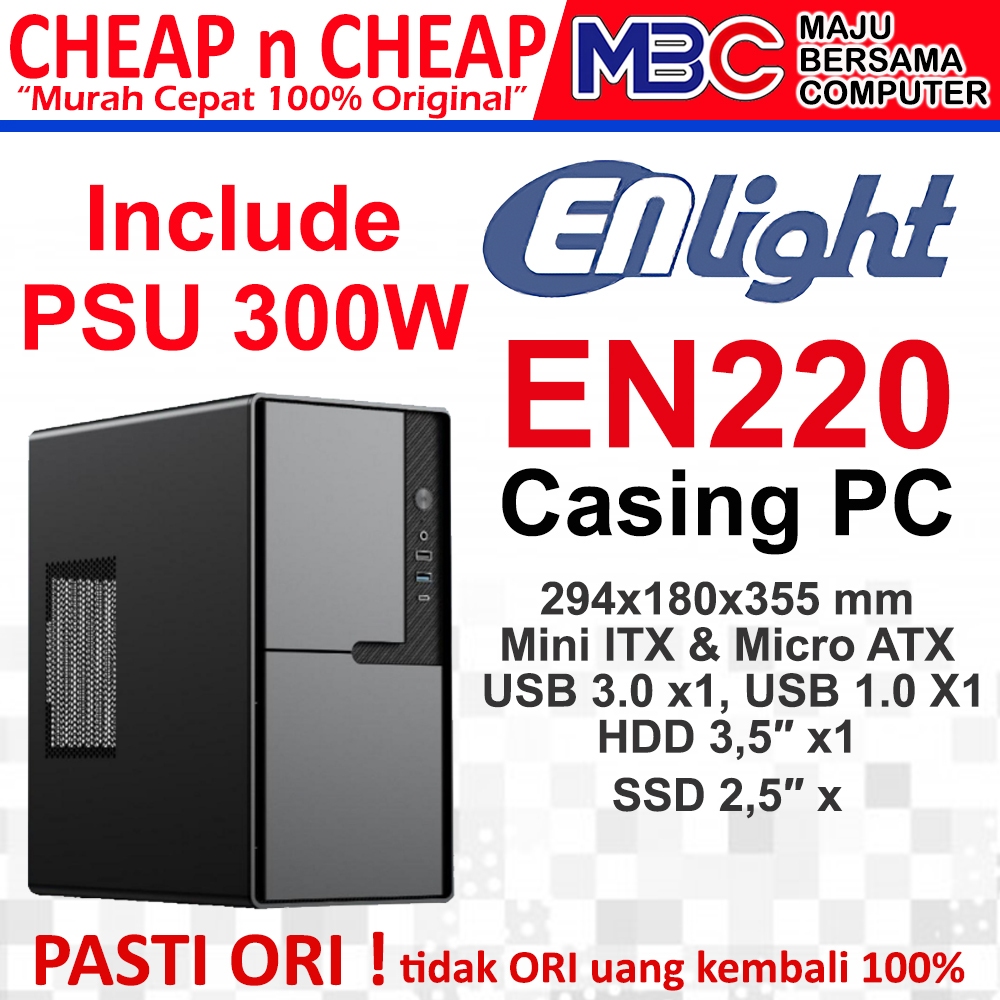 Jual Casing PC EnLight EN220 + PSU 300W Black - Case Casing PC Komputer ...