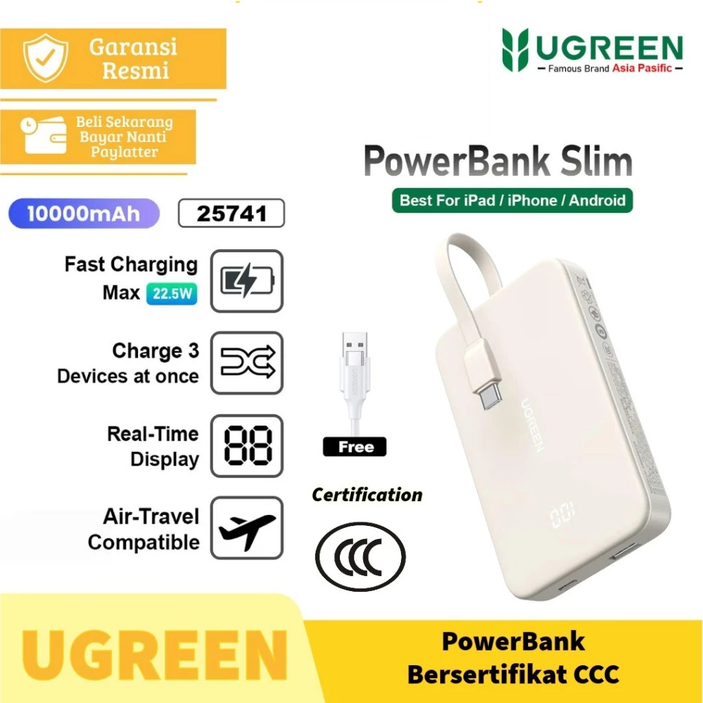 Jual CCC Certification PowerBank UGREEN Power Bank Built-in Type C ...
