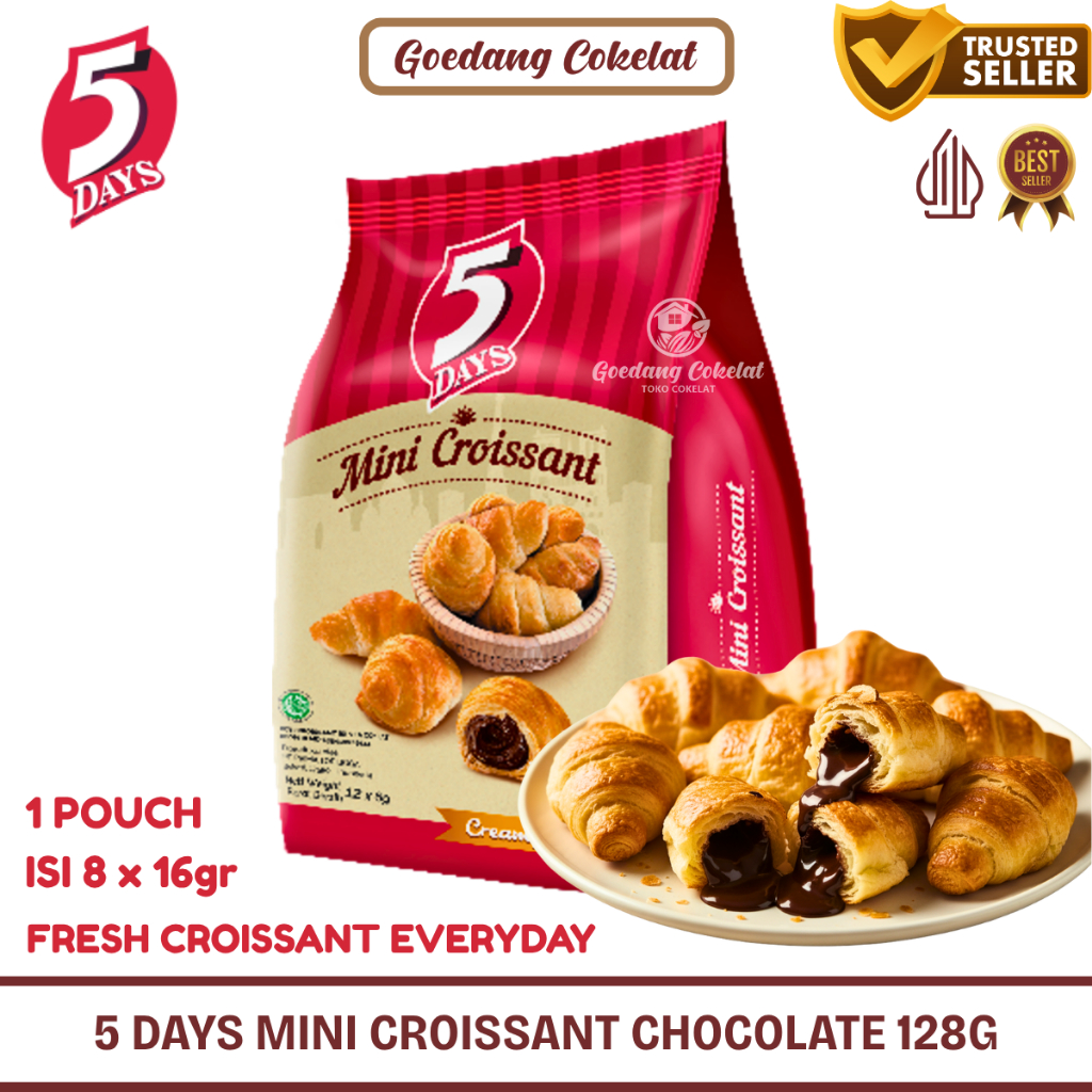 Jual 5 DAYS Mini Croissant Creamy Chocolate 128g - Roti Pastry Cokelat ...