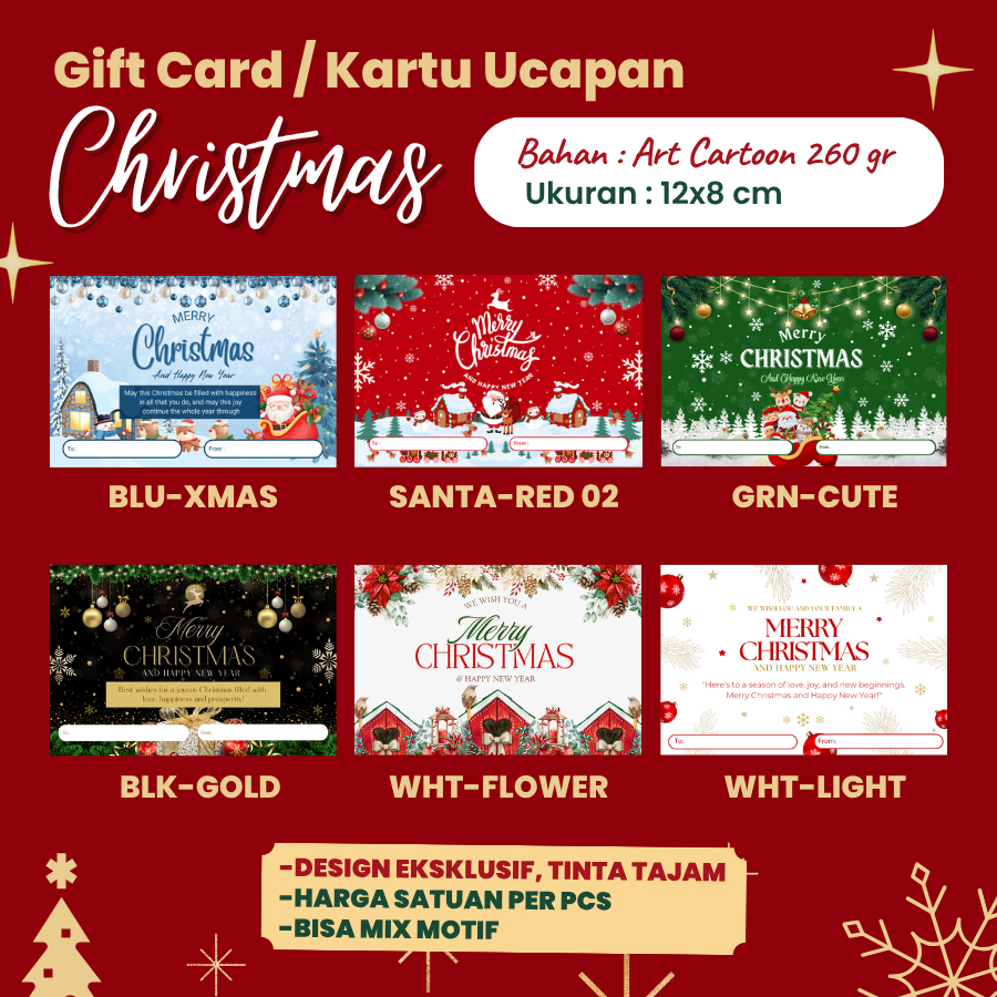Jual Kartu Natal Gift Card Christmas 12x8 cm Ucapan Merry Xmas by ...