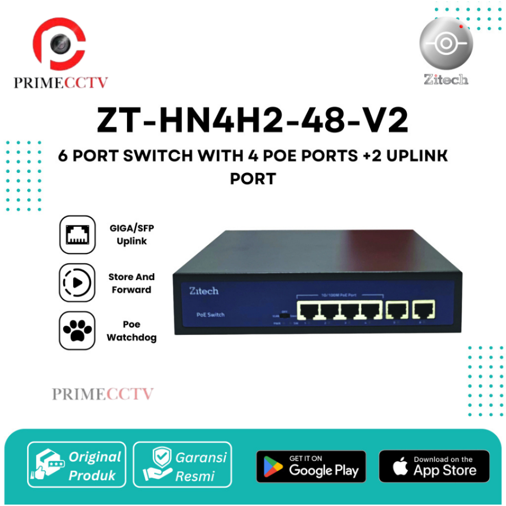 Jual Zitech Switch PoE ZT-HN4H2-48-V2 6 Port Switch with 4 PoE Ports ...