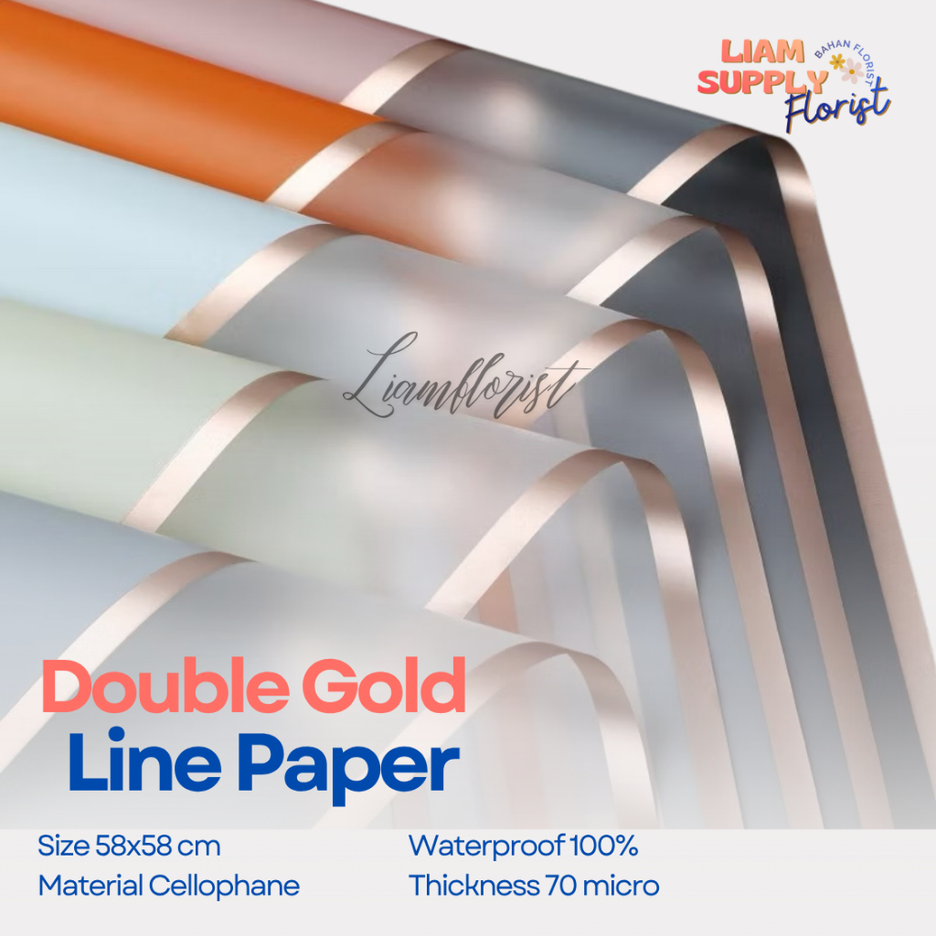 Jual DOUBLE TRANSPARENT GOLD LINE Flower Wrapping Paper/ Flower ...