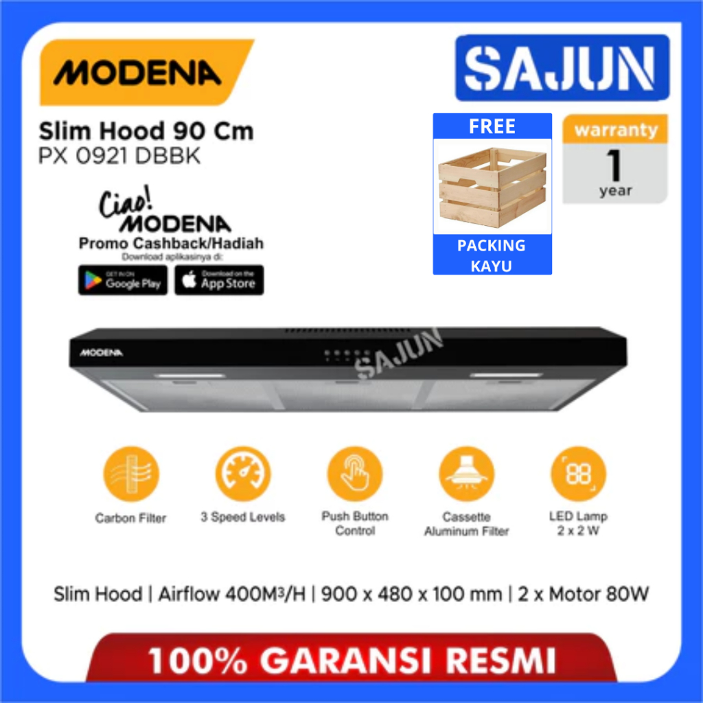 Jual Modena Cooker Hood Slim 90 cm PX 0921 DBBK [FREE PACKING KAYU ...