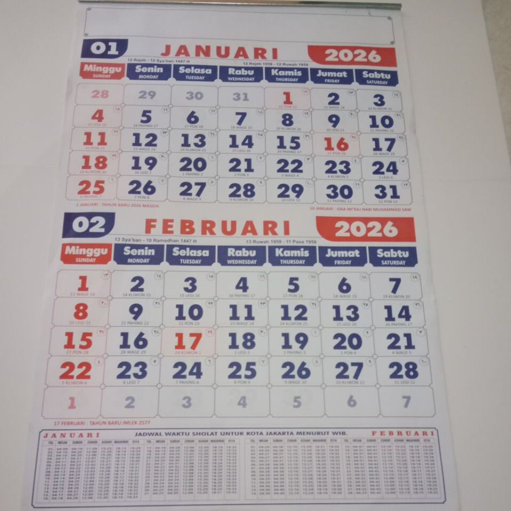 Jual kalender dwi bulan tahun 2026// kalender dinding kerja 6 lembar ...