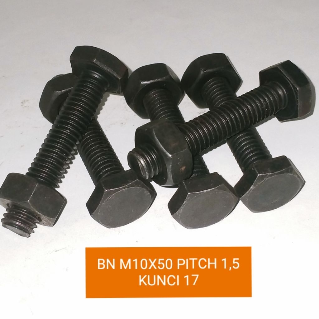 Jual baut mur m10x50 pitch 1,5 kunci 17 baut mur hitam | Shopee Indonesia