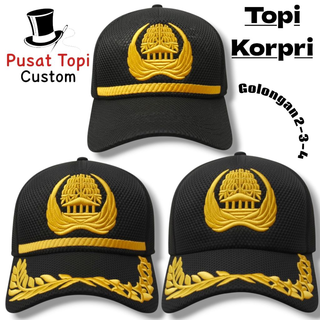 Jual Topi Korpri Hitam Bahan Doublemes Golongan 2/3/4 - Topi Pns Bordir ...