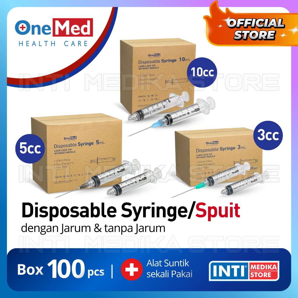 Jual ONEMED - Spuit 3cc 5cc 10cc BOX Isi 100 pcs | Disposable Syringe ...