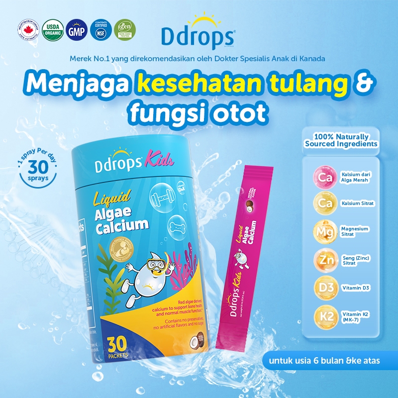 Jual Ddrops Suplemen Kalsium Magnesium Seng dari Alga + Vitamin D3 & K2 ...