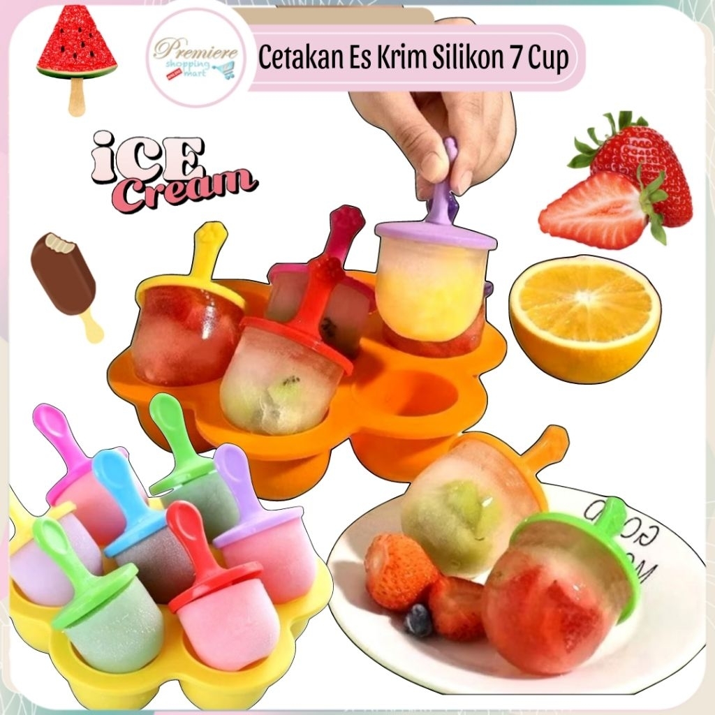 Jual PSM - Cetakan Es Krim Silikon Bulat Stik 7 Cup Lubang / Molds ...