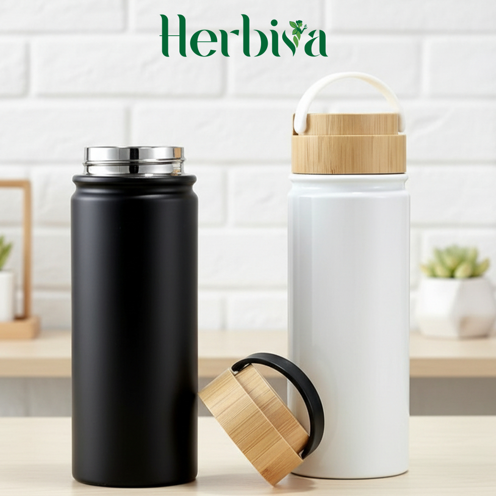 Jual Tumbler Tutup Bambu 500ml – Termos Stainless Elegan Tahan Panas ...