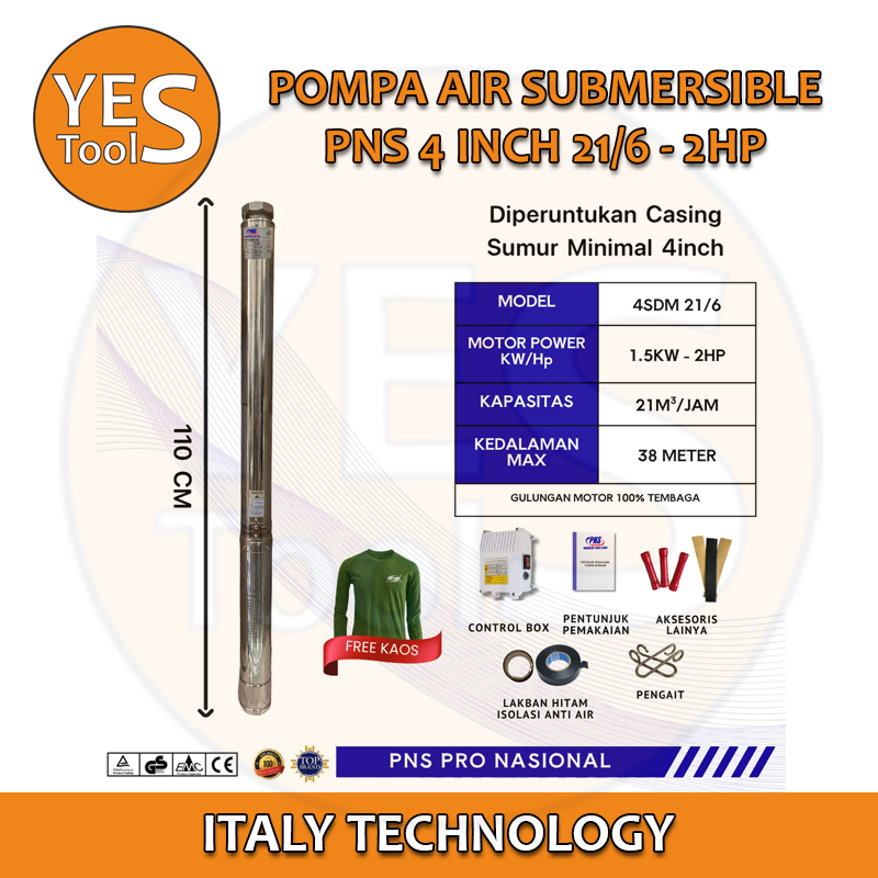 Jual Yes-Tools PNS Pompa Submersible 4 inch 21/6 - 2HP Motor Tembaga ...