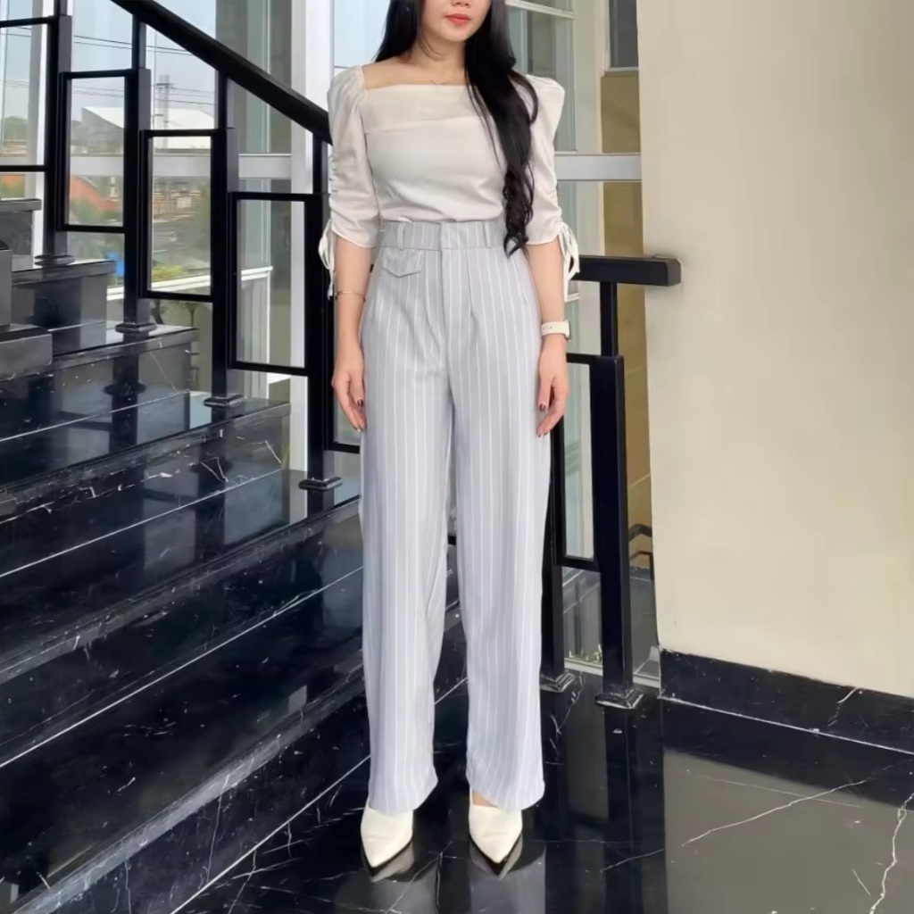 Jual Rusti ORO Pants Stripe – Celana Knit Motif Salur Anti Kusut ...