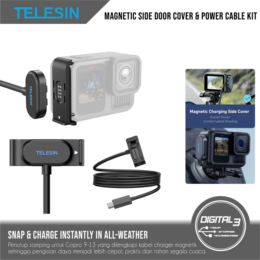Jual TELESIN Magnetic Charging Side Door Cover & Power Cable Kit for ...