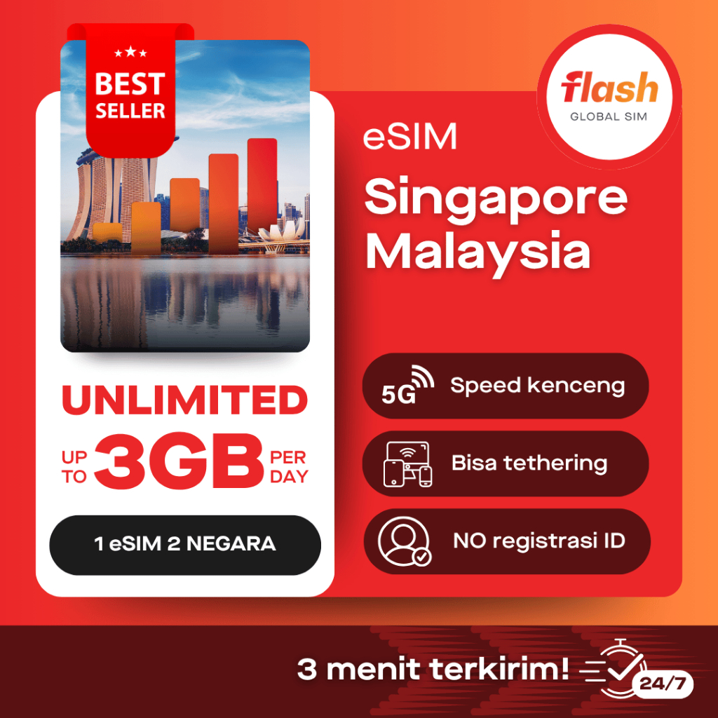 Jual Flash Global eSIM Singapore & Malaysia Unlimited Data (eSIM ...