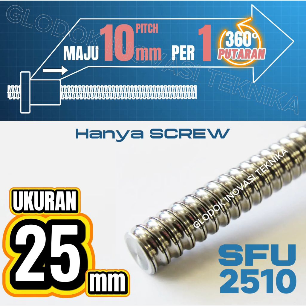 Jual Ballscrew SFU 2510 SFU2510 25mm ball screw as shaft ulir Pitch ...