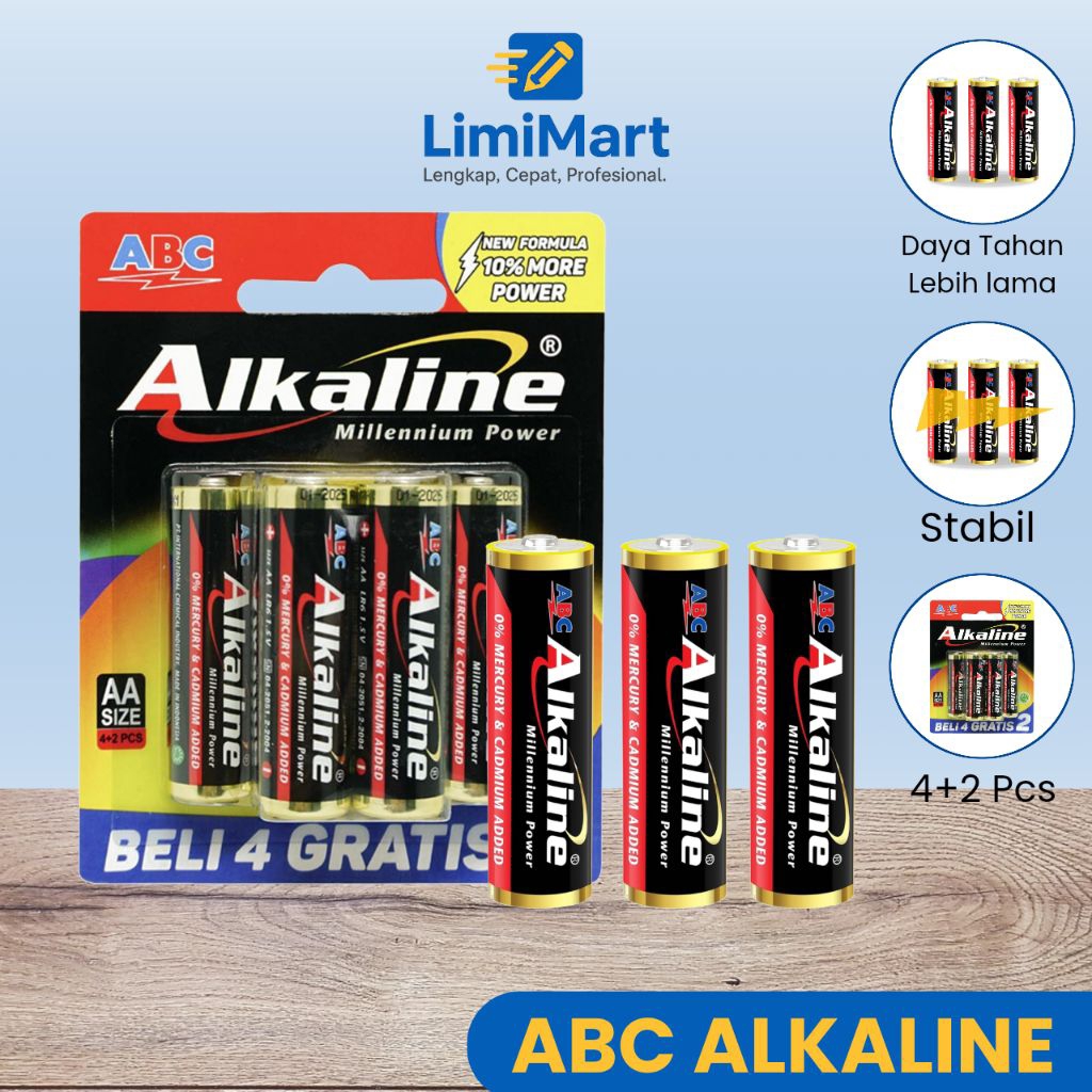 Jual ABC Alkaline Baterai Battere Battery 4+2 Gratis – AA A2 & AAA A3 1 ...