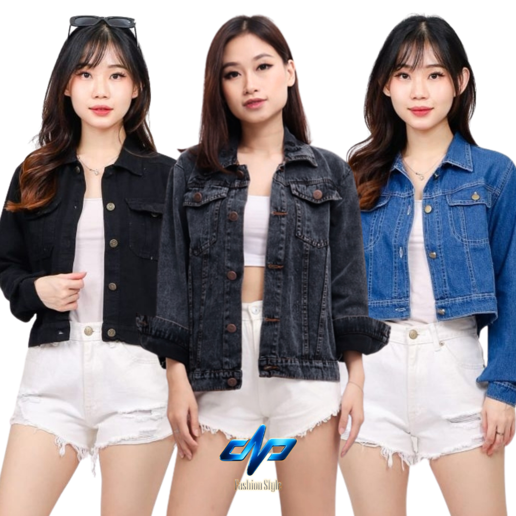 Jual DNP.co Jaket Jeans Crop Denim Wanita Biondy Lengan Panjang Polos ...