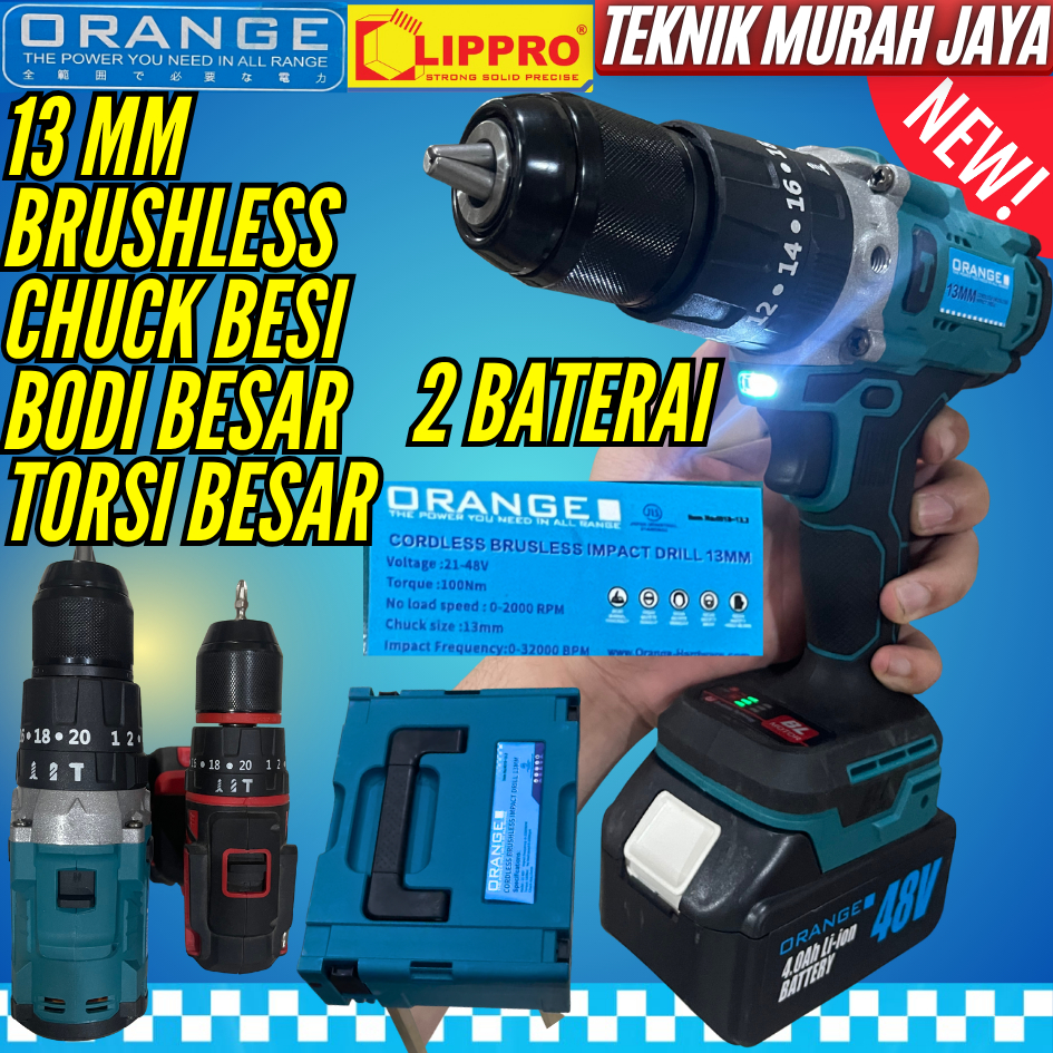 Jual ORANGE by LIPPRO DCD796 Brushless Cordless Hammer Drill 48 V XR ...