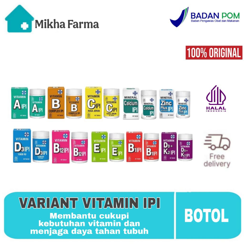 Jual VITAMIN IPI - MULTIVITAMIN A B1 B12 B complex C D3 K2 E - Mineral ...
