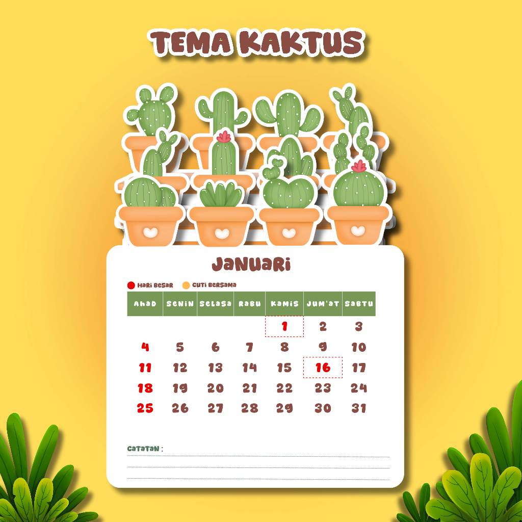 Jual Kalender 2026 Tema Aesthetic Kaktus | Shopee Indonesia