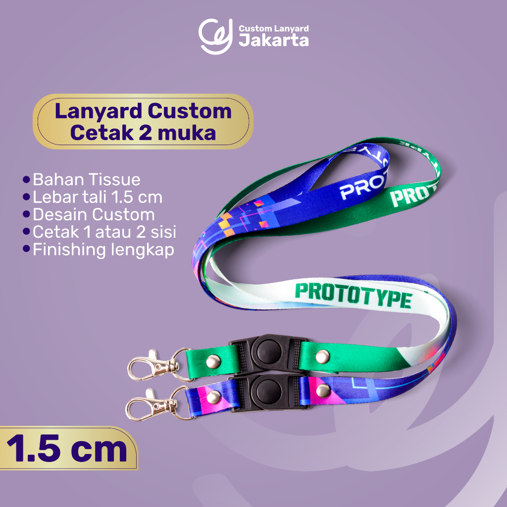 Jual Tali lanyard sublim 1,5cm 2 atau 1 muka pita printing full color ...