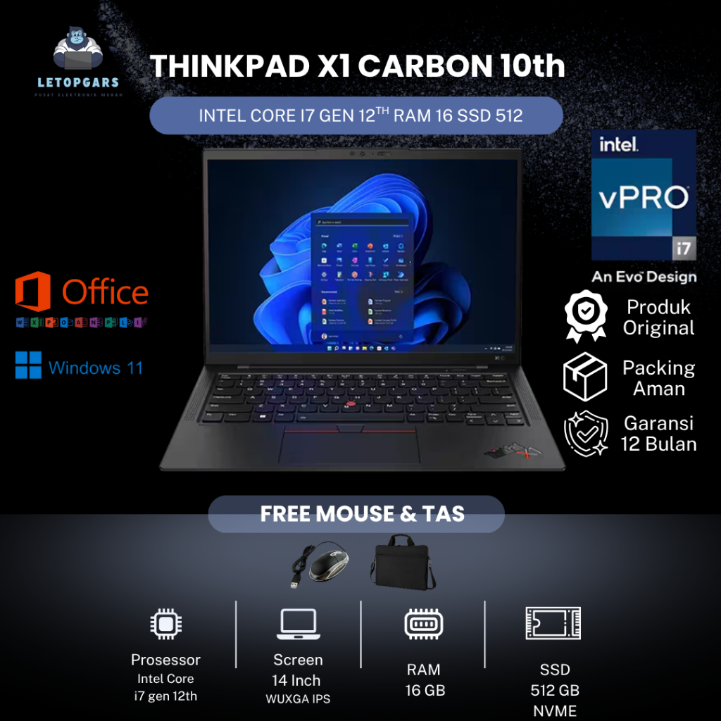 Jual Lenovo THINKPAD X1 Carbon 10th Core i7 gen 12th Ram 16/512 SSD ...