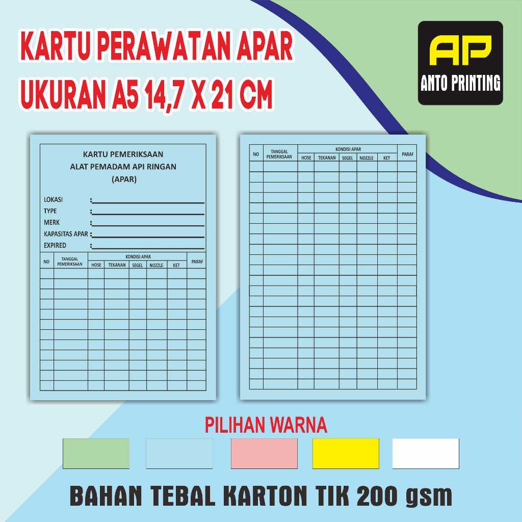 Jual Kartu Perawatan Apar Ukuran A5 14,7 x 21 cm Bahan Tebal | Shopee Indonesia
